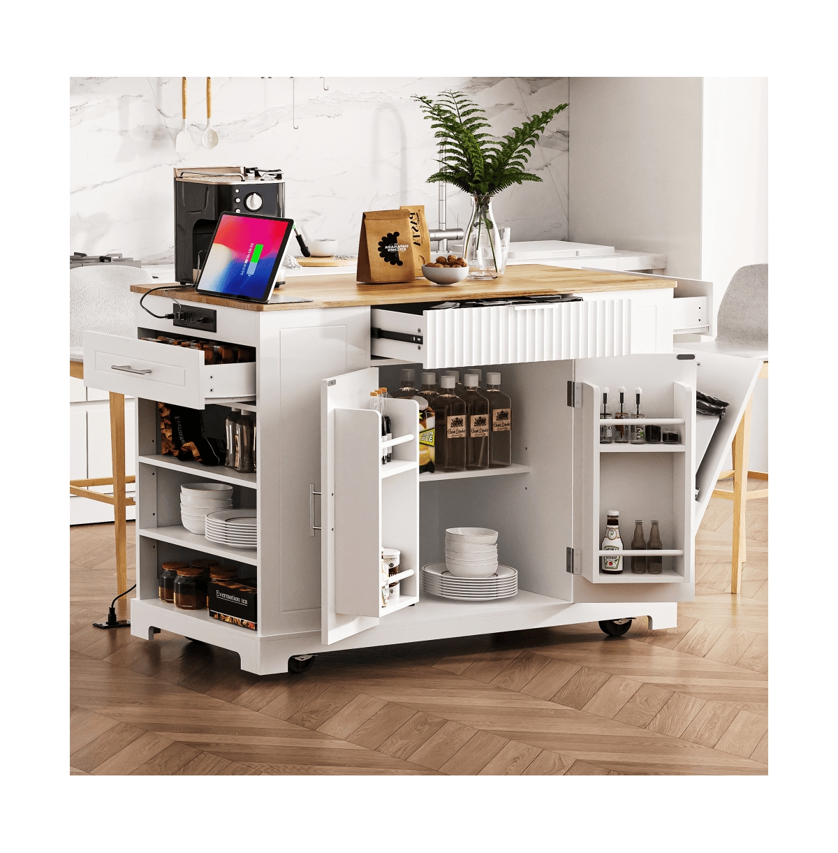 Click here for Rolling Kitchen Island with Trash Bin Cabinet  Pow... prices