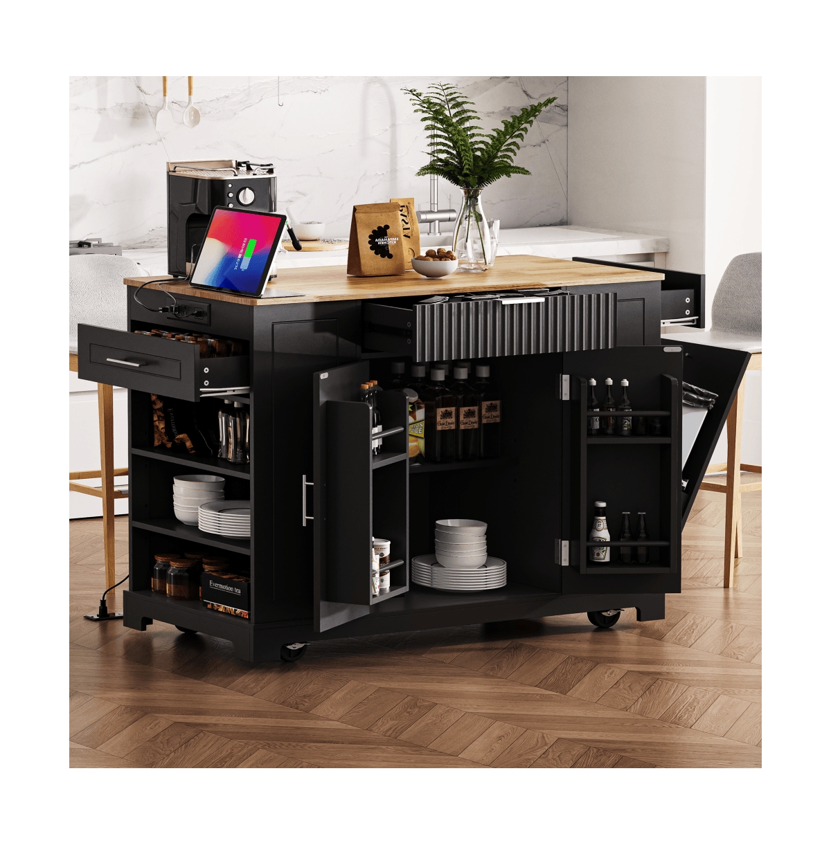 Click here for Rolling Kitchen Island with Trash Bin Cabinet  Pow... prices