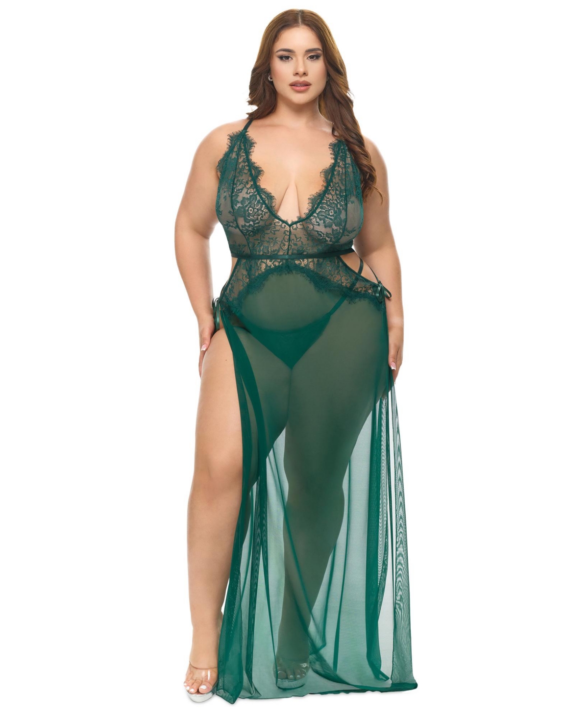 Click here for Oh La La Cheri Plus Cami Sheer Lace Lingerie Gown... prices