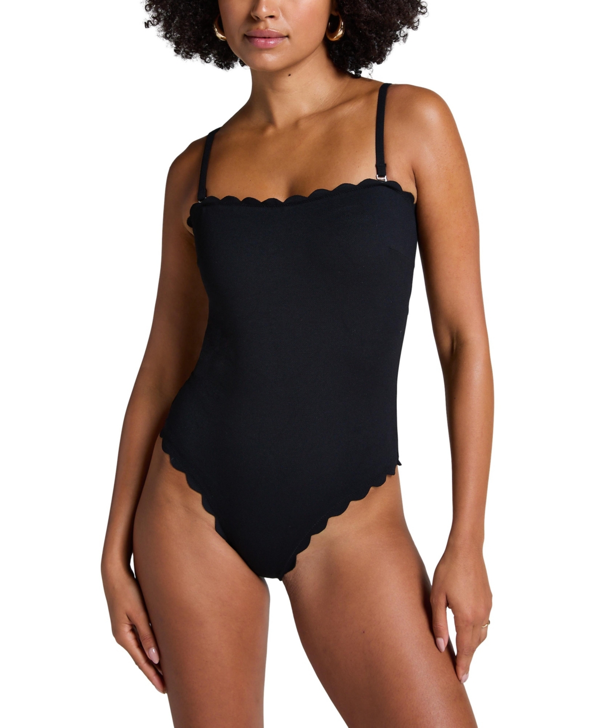 Click here for Hunkemoller Bandeau Scallop Swimsuit - Black prices