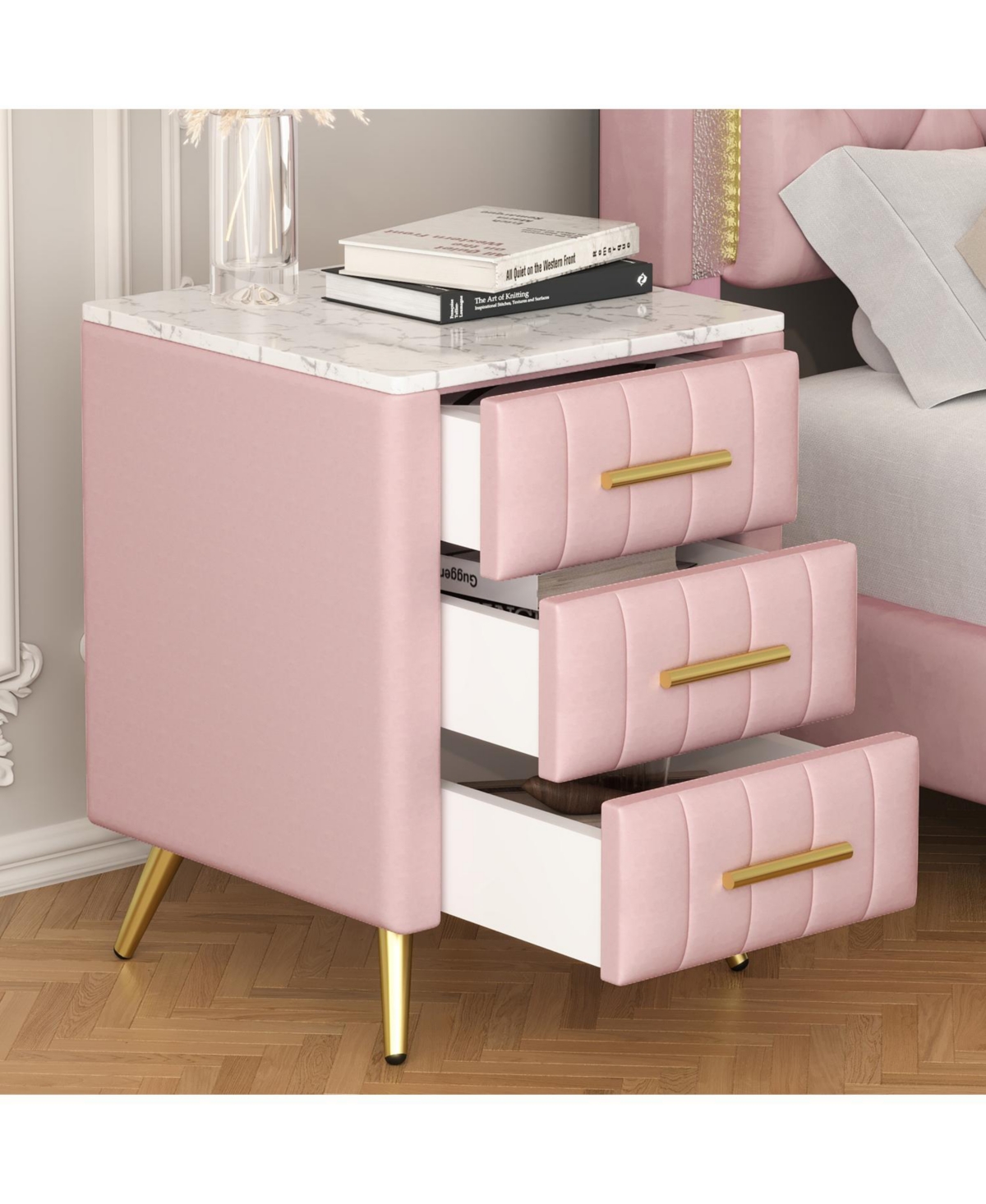 Click here for Streamdale Furniture Upholstered Nightstand - 3 Dr... prices