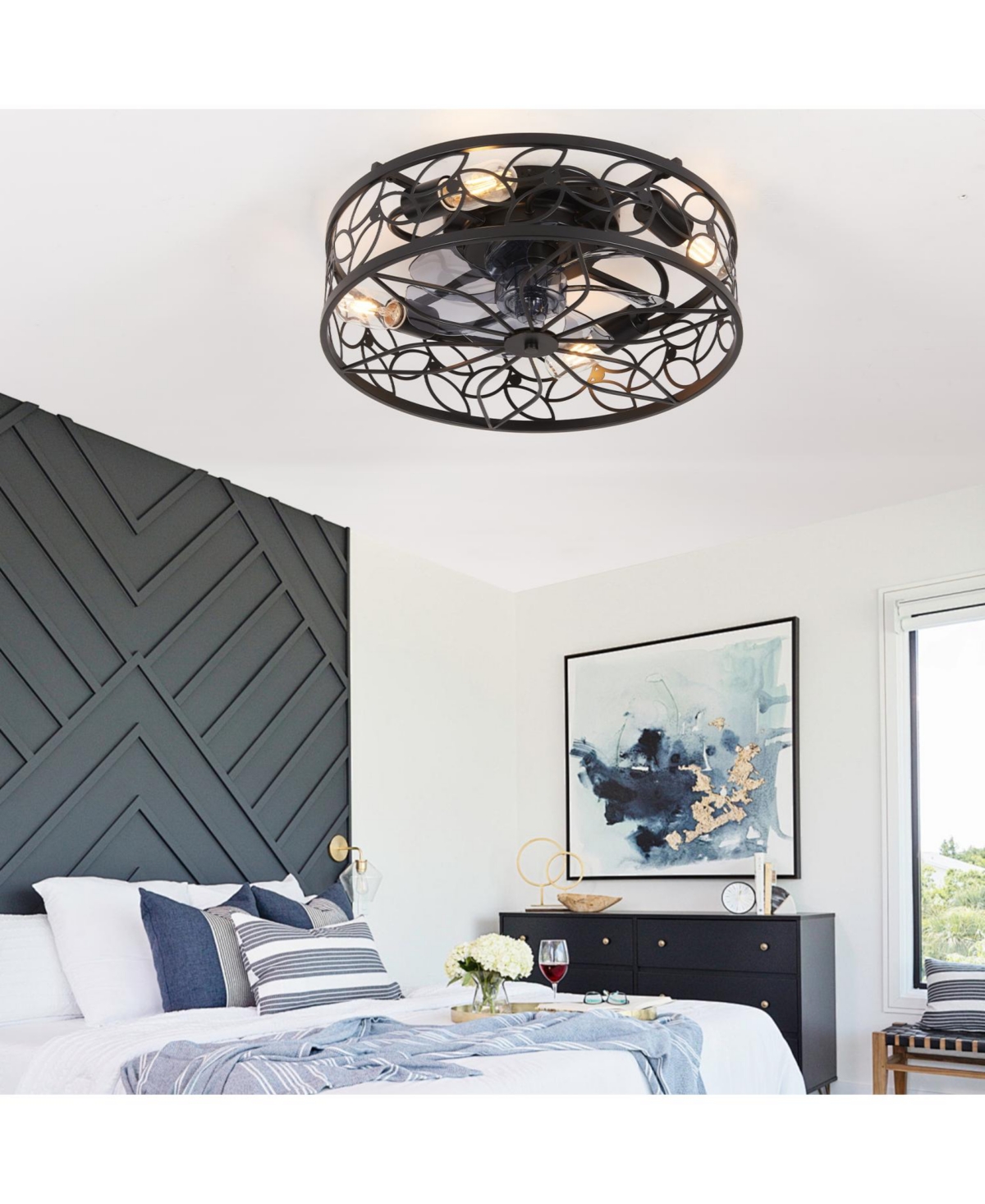 Click here for Streamdale Black Vintage Caged Ceiling Fan with Re... prices