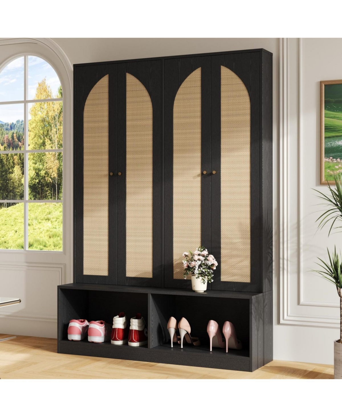 Click here for Streamdale Farmhouse Hall Tree: Rattan Doors  Benc... prices