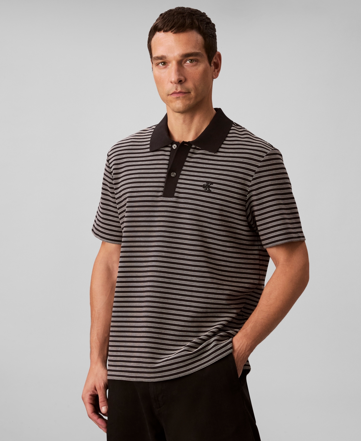 Click here for Calvin Klein Mens Ottoman Stripe Polo Shirt - Blac... prices