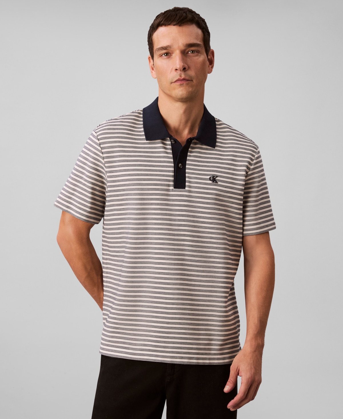 Click here for Calvin Klein Mens Ottoman Stripe Polo Shirt - Chal... prices
