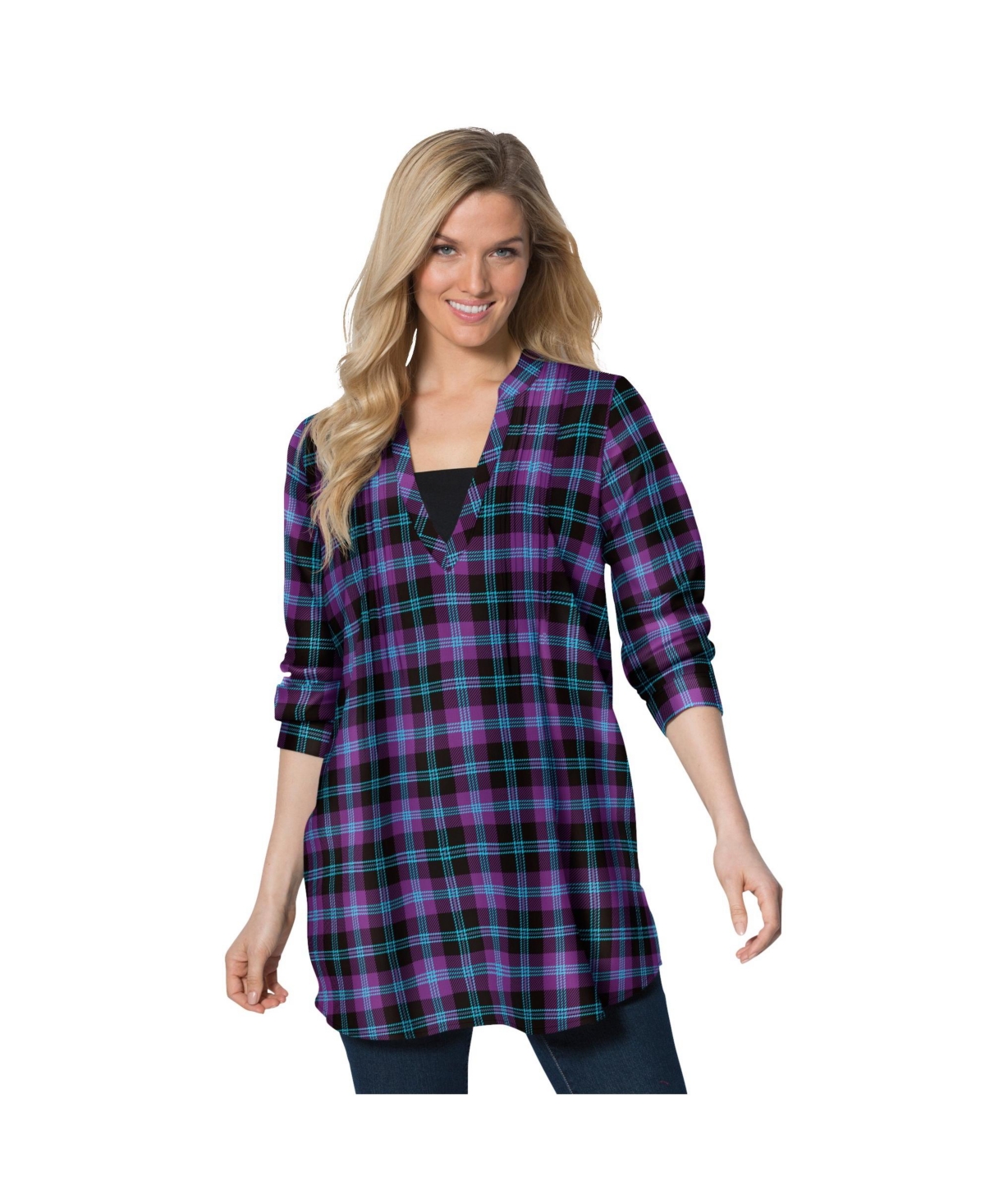 Click here for Woman Within Plus Size Flannel Tunic With Layered... prices