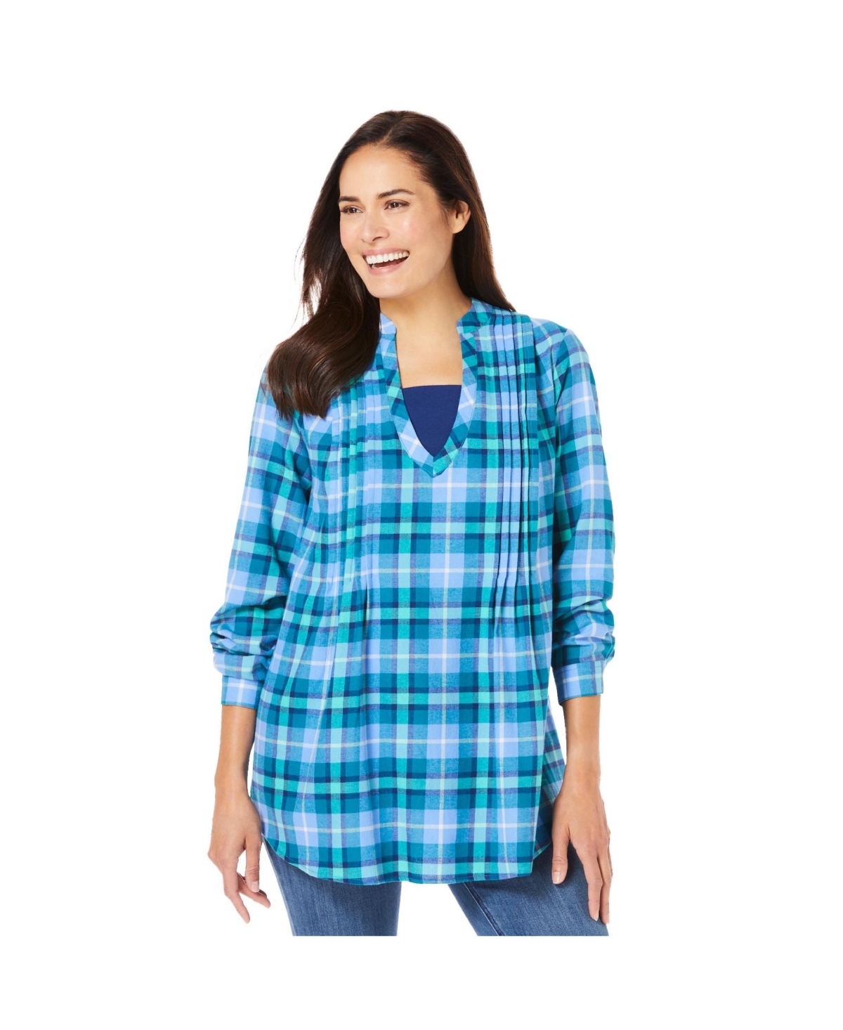 Click here for Woman Within Plus Size Flannel Tunic With Layered... prices
