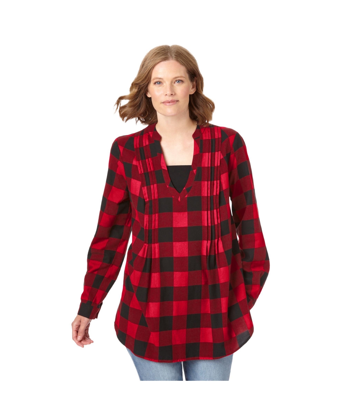 Click here for Woman Within Plus Size Flannel Tunic With Layered... prices