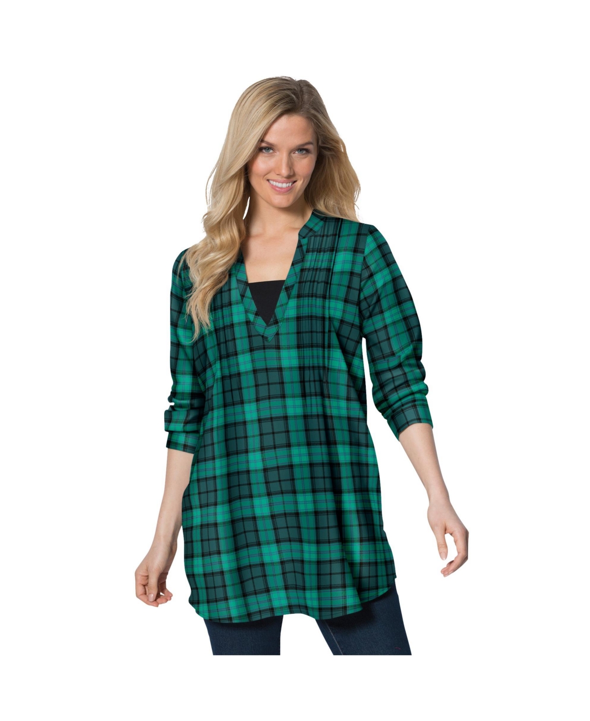 Click here for Woman Within Plus Size Flannel Tunic With Layered... prices