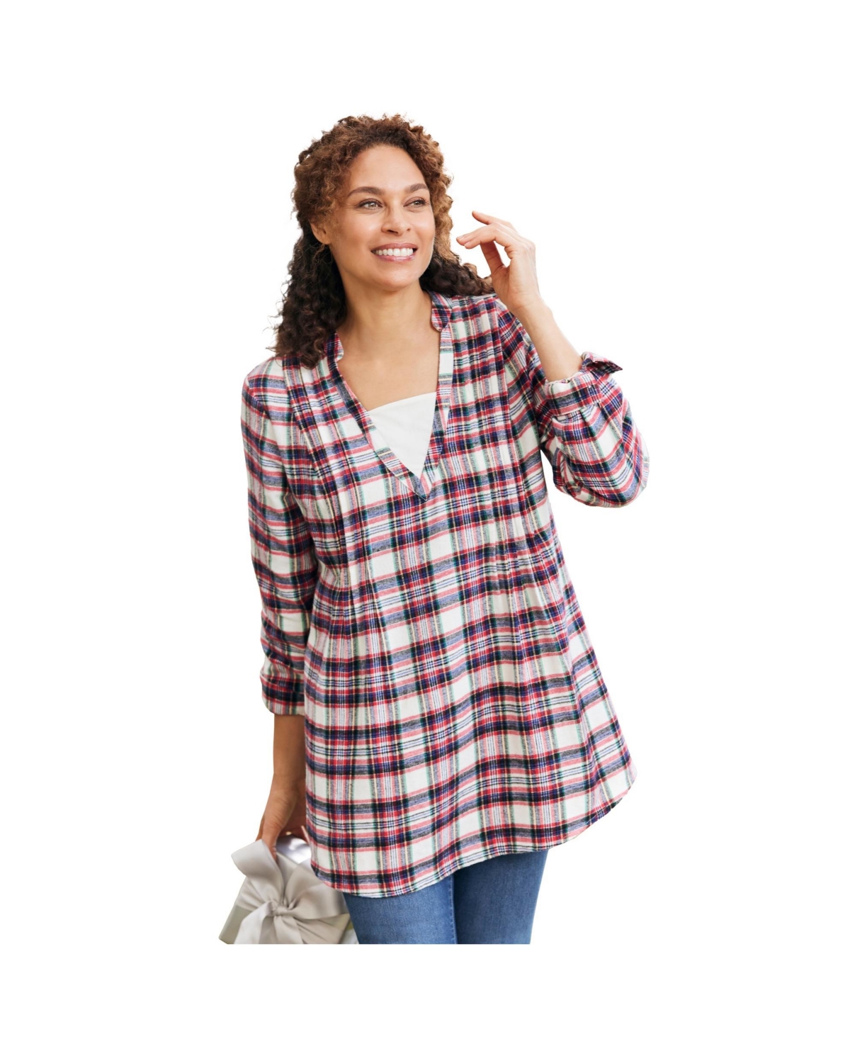 Click here for Woman Within Plus Size Flannel Tunic With Layered... prices