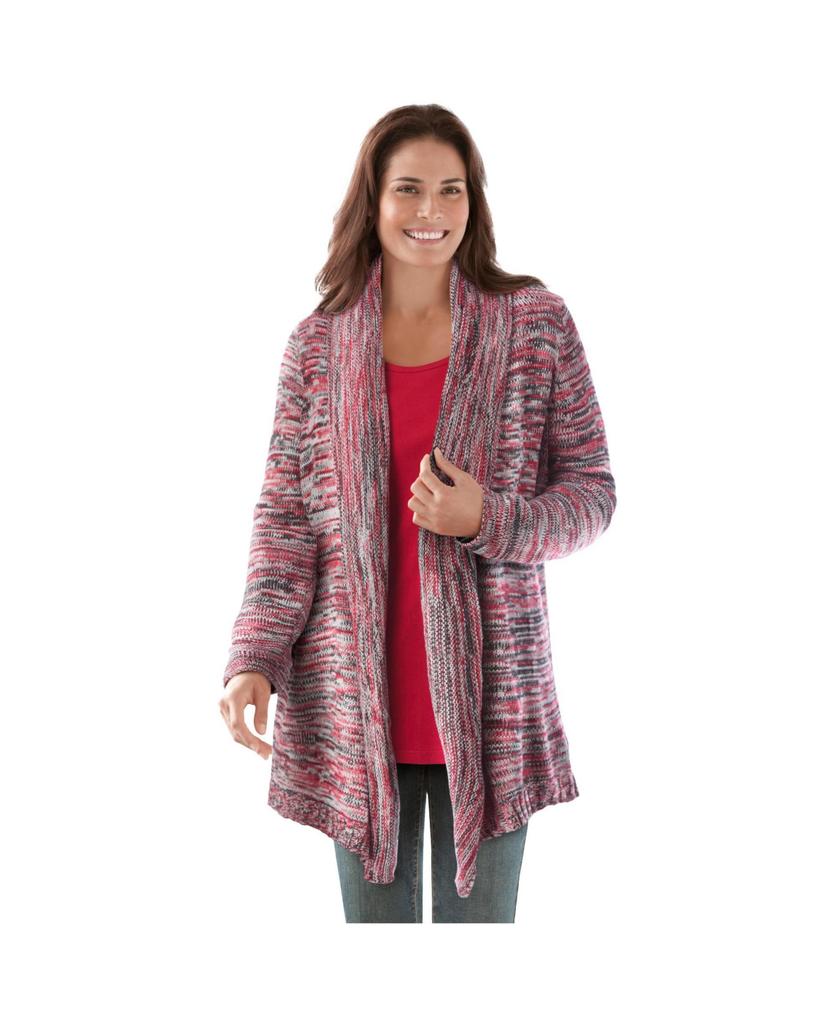 Click here for Woman Within Plus Size Multi Marled Cardigan - Bla... prices