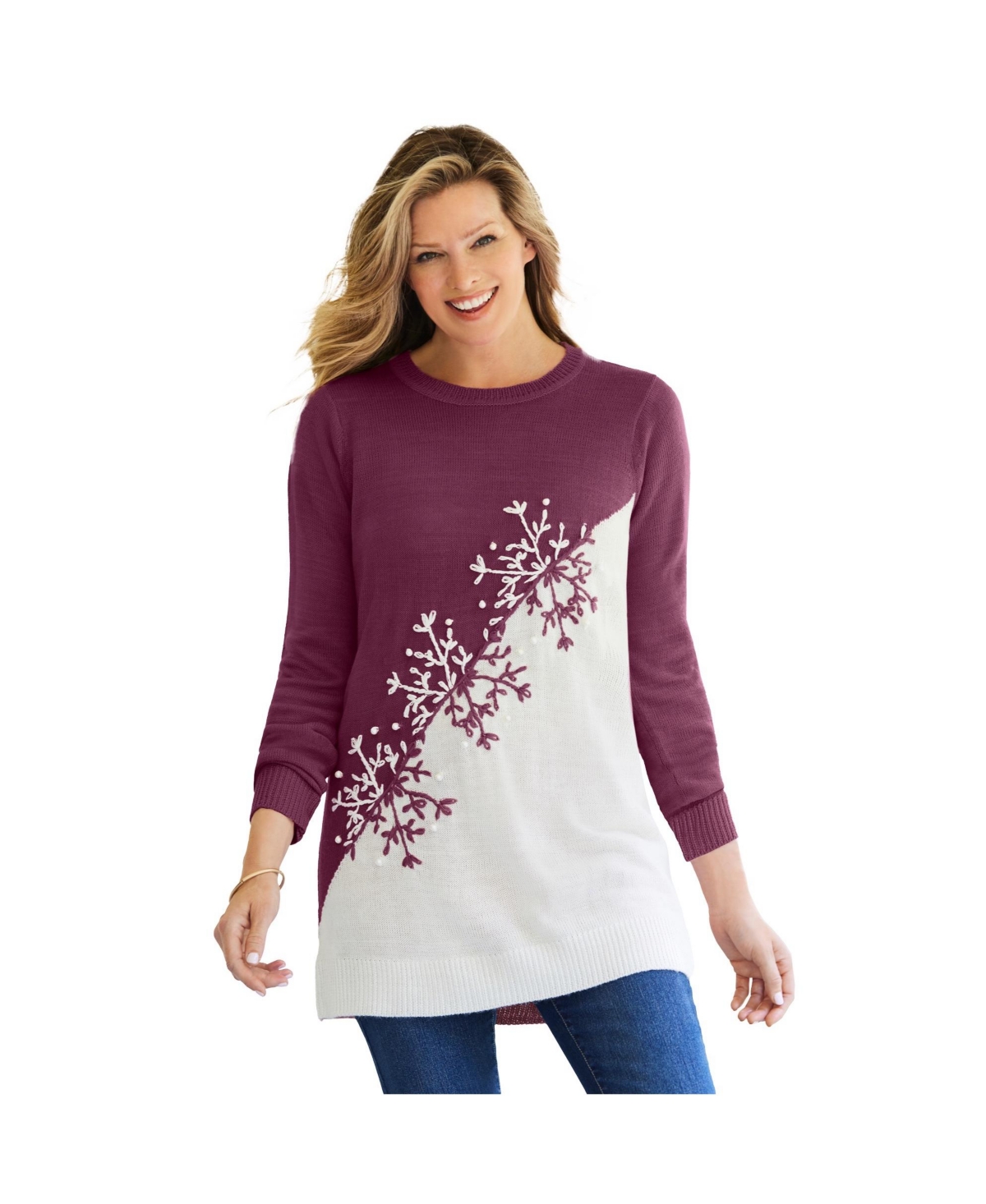 Click here for Woman Within Womens Within Snowflake Jacquard Pull... prices