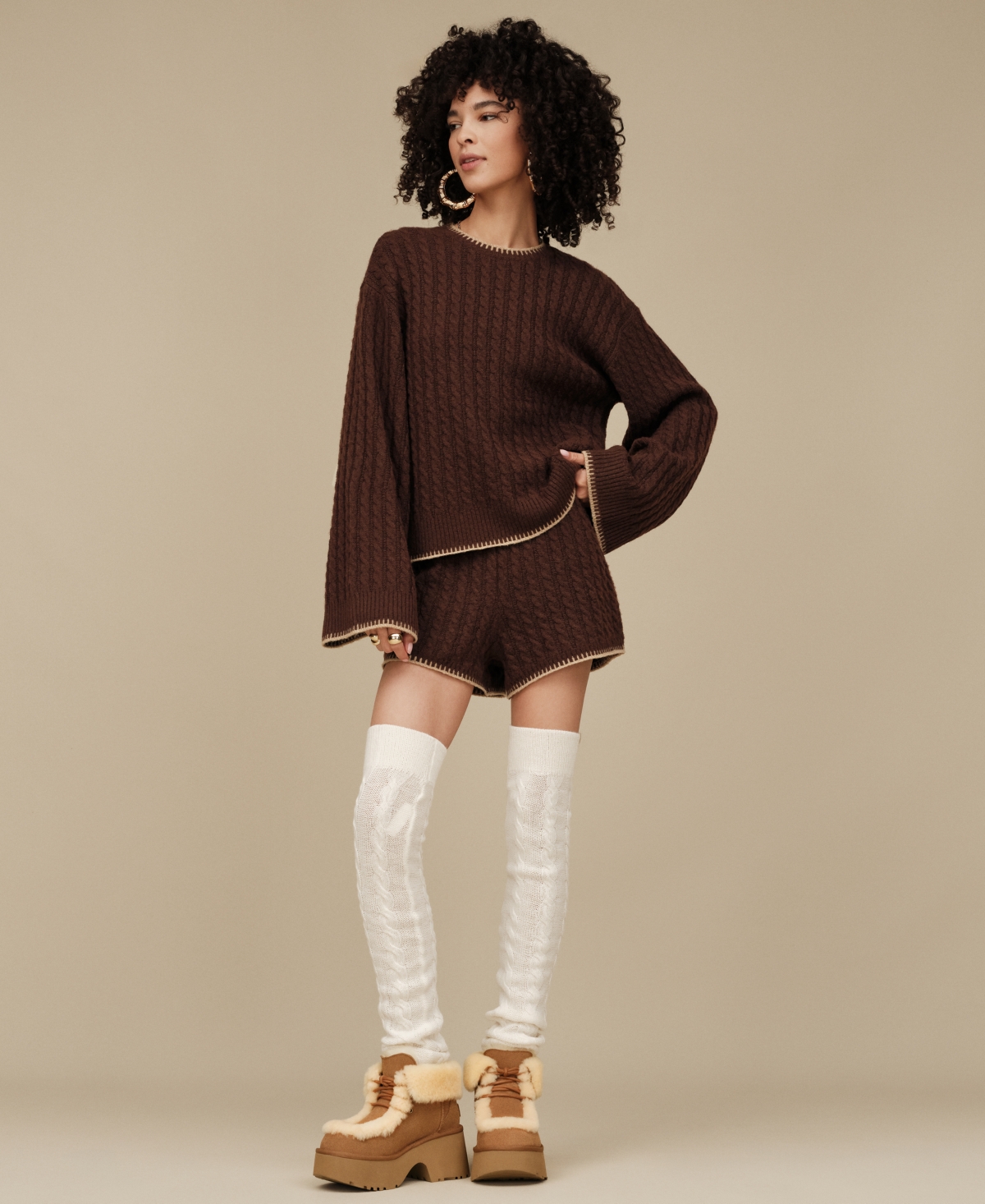 Click here for Ugg Womens Rylynn Cable Knit Pull-On Top - Brown prices