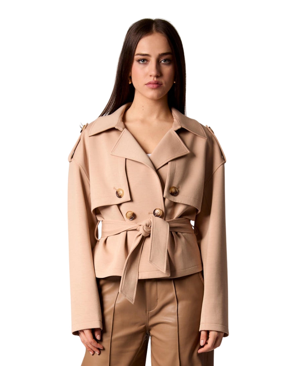 Click here for Blue Revival Womens Cropped Scuba Belted Trench Co... prices