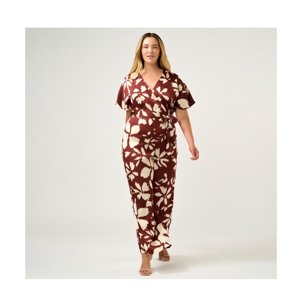 Estelle Womens Hamilton Faux-Wrap Jumpsuit - Red