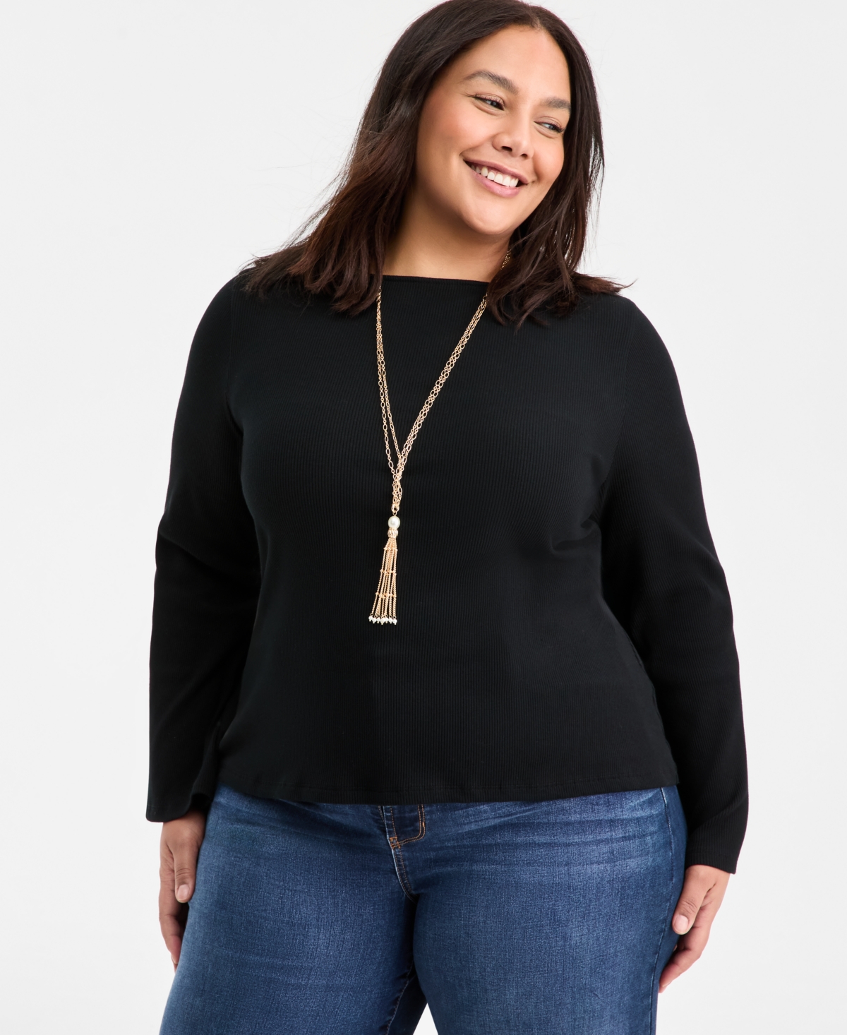 Click here for On 34th Trendy Plus Size Rib-Knit Boat-Neck Bell-S... prices