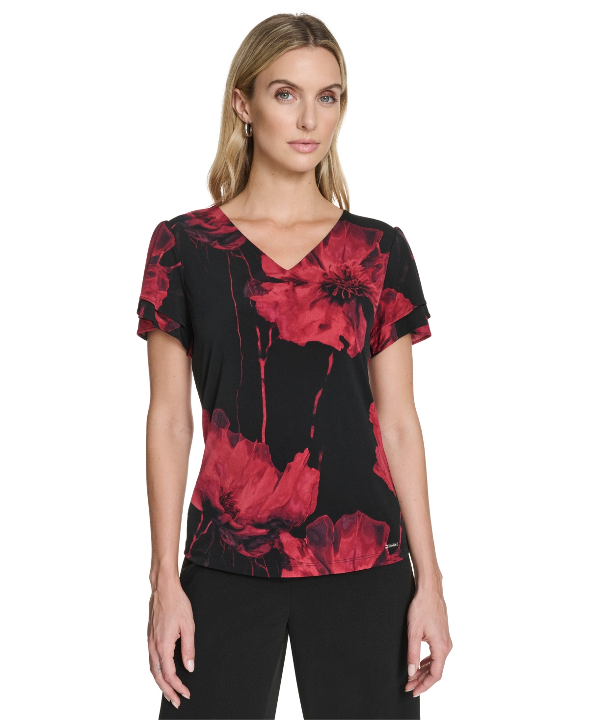 Click here for Calvin Klein Womens Short Sleeve V-Neck Printed To... prices