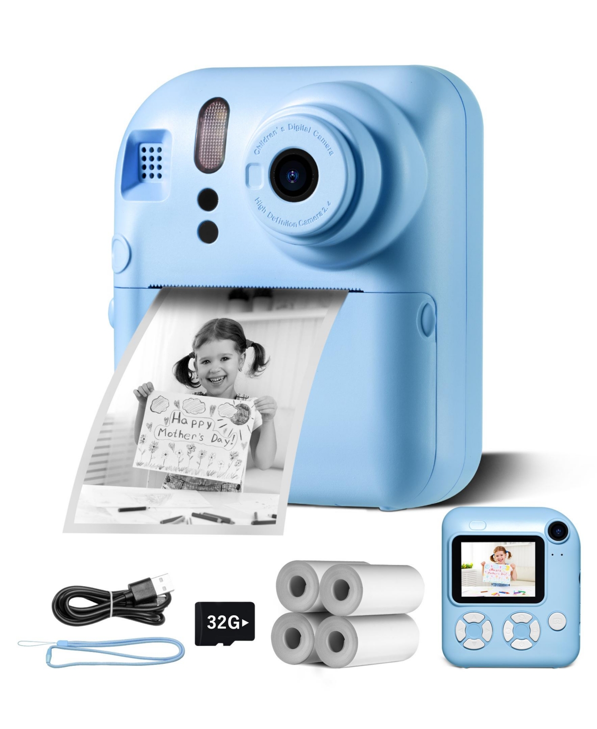 2-in-1 Instant and Digital Kids Camera with Hd Video  16X Zoom  Printing  Games  and Accessories - Blue