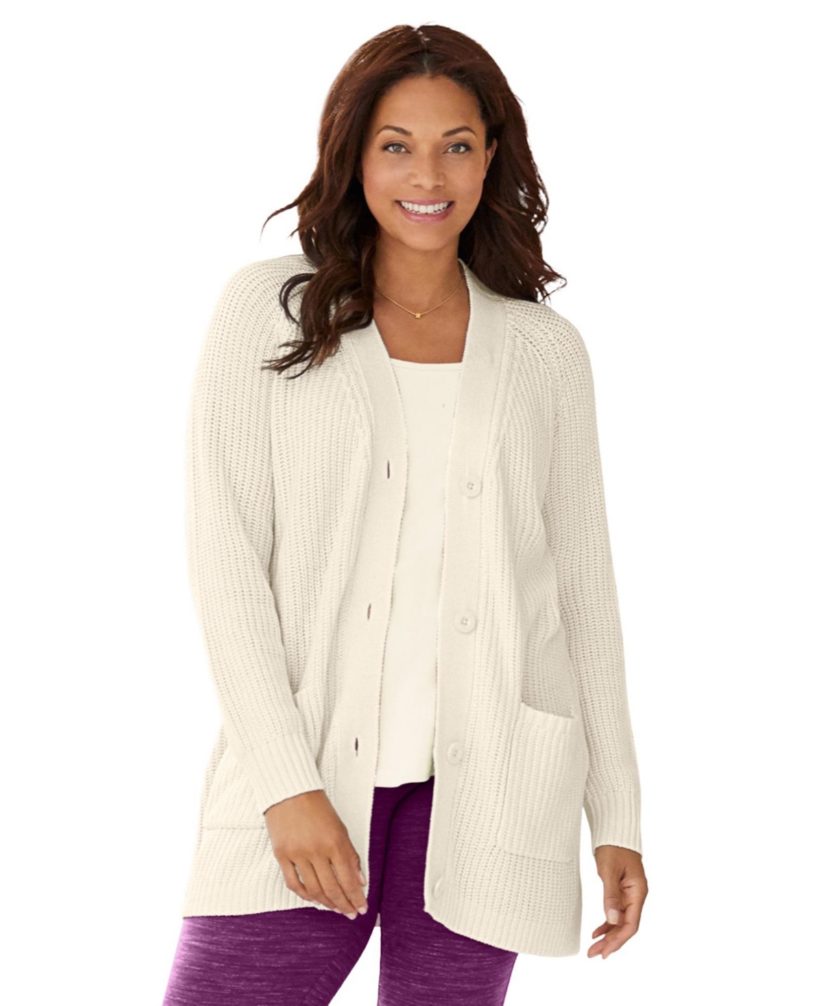 Click here for Woman Within Womens Within Button-Front Shaker Car... prices