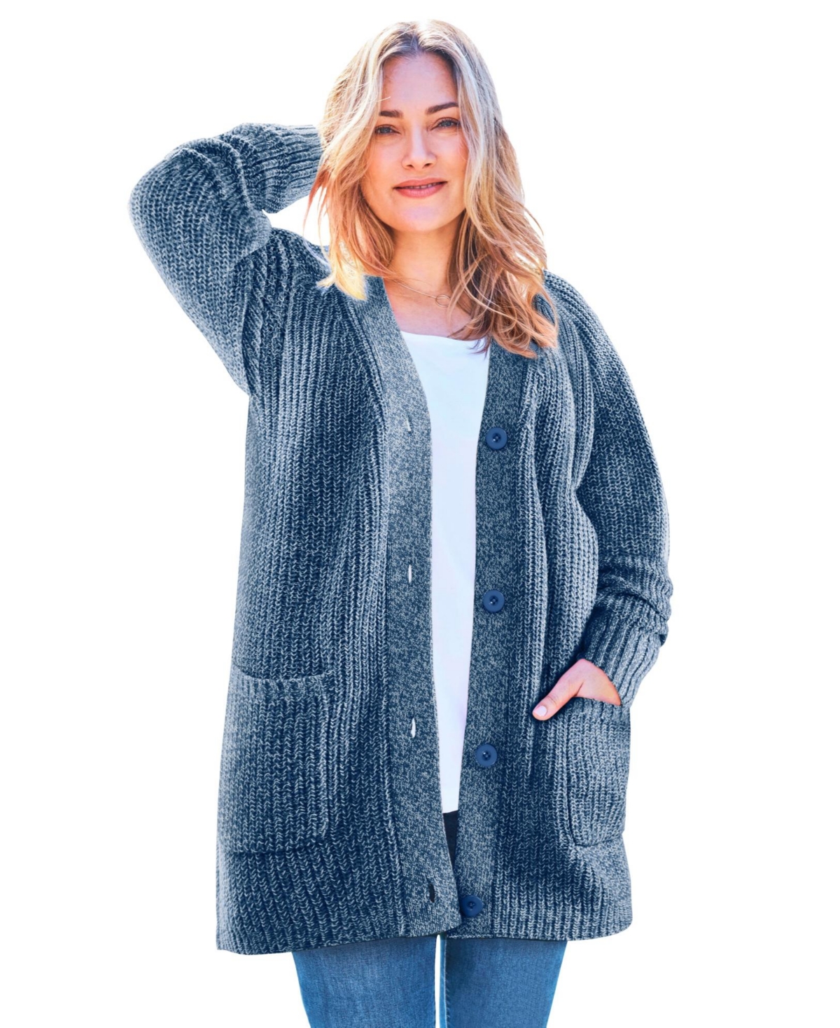 Click here for Woman Within Womens Within Button-Front Shaker Car... prices