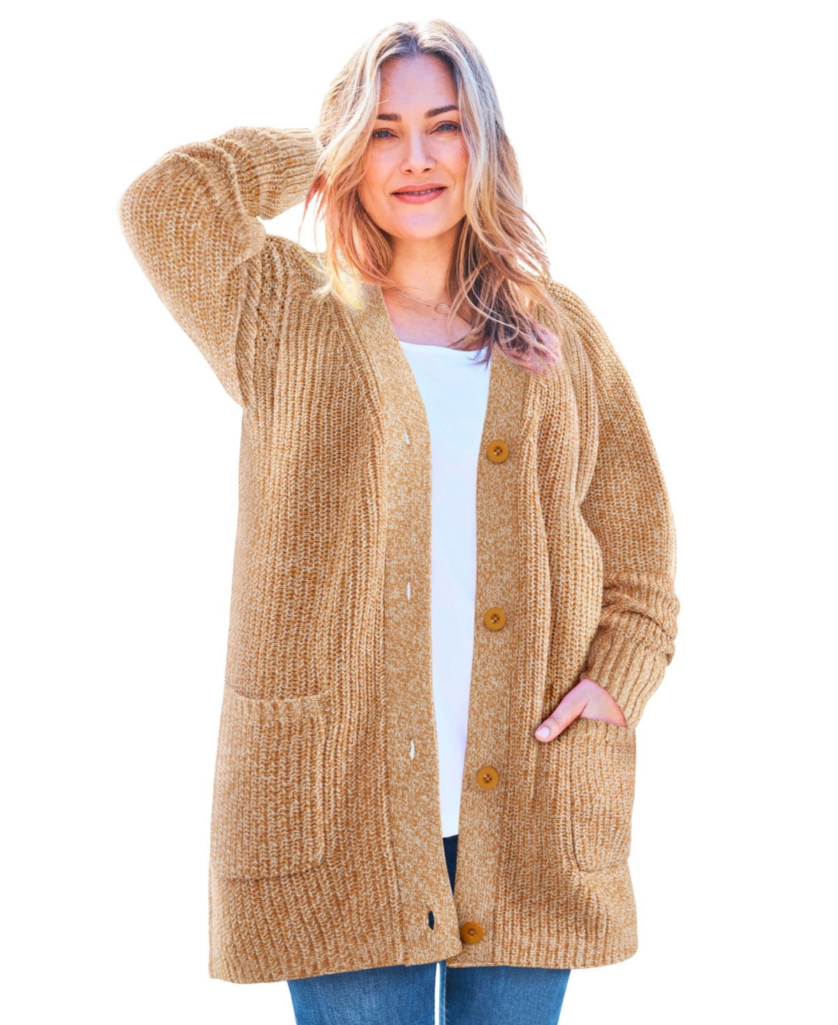 Click here for Woman Within Womens Within Button-Front Shaker Car... prices