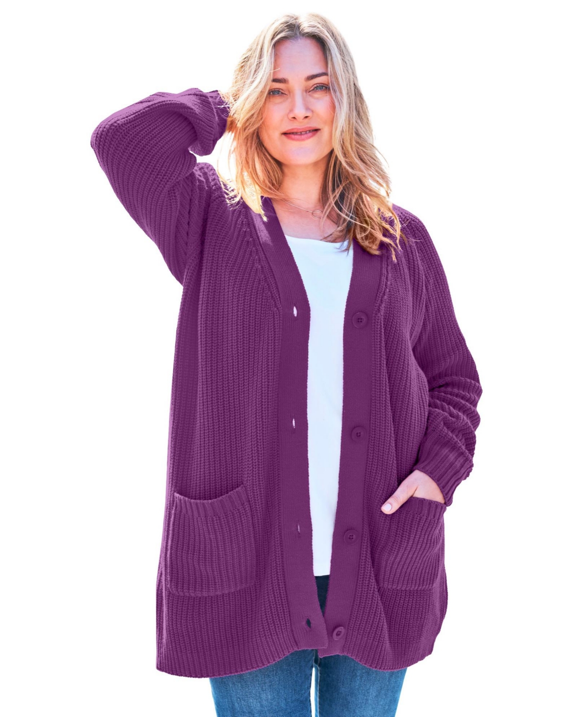 Click here for Woman Within Womens Within Button-Front Shaker Car... prices