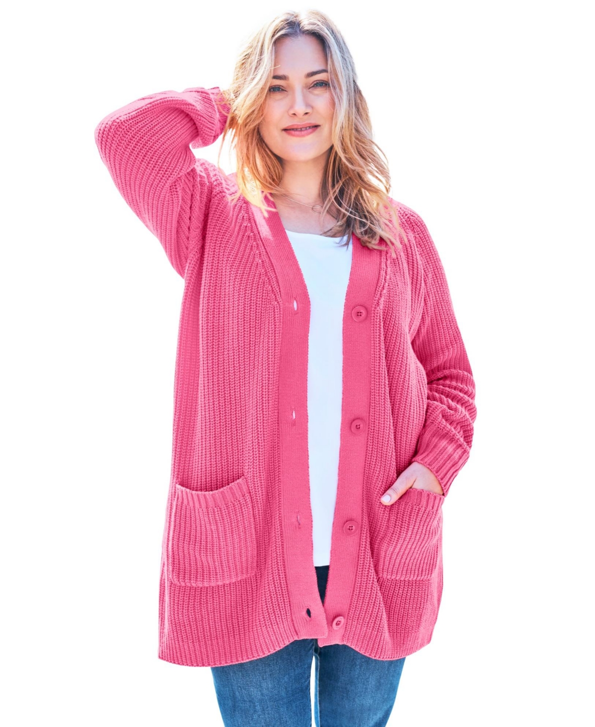 Click here for Woman Within Womens Within Button-Front Shaker Car... prices