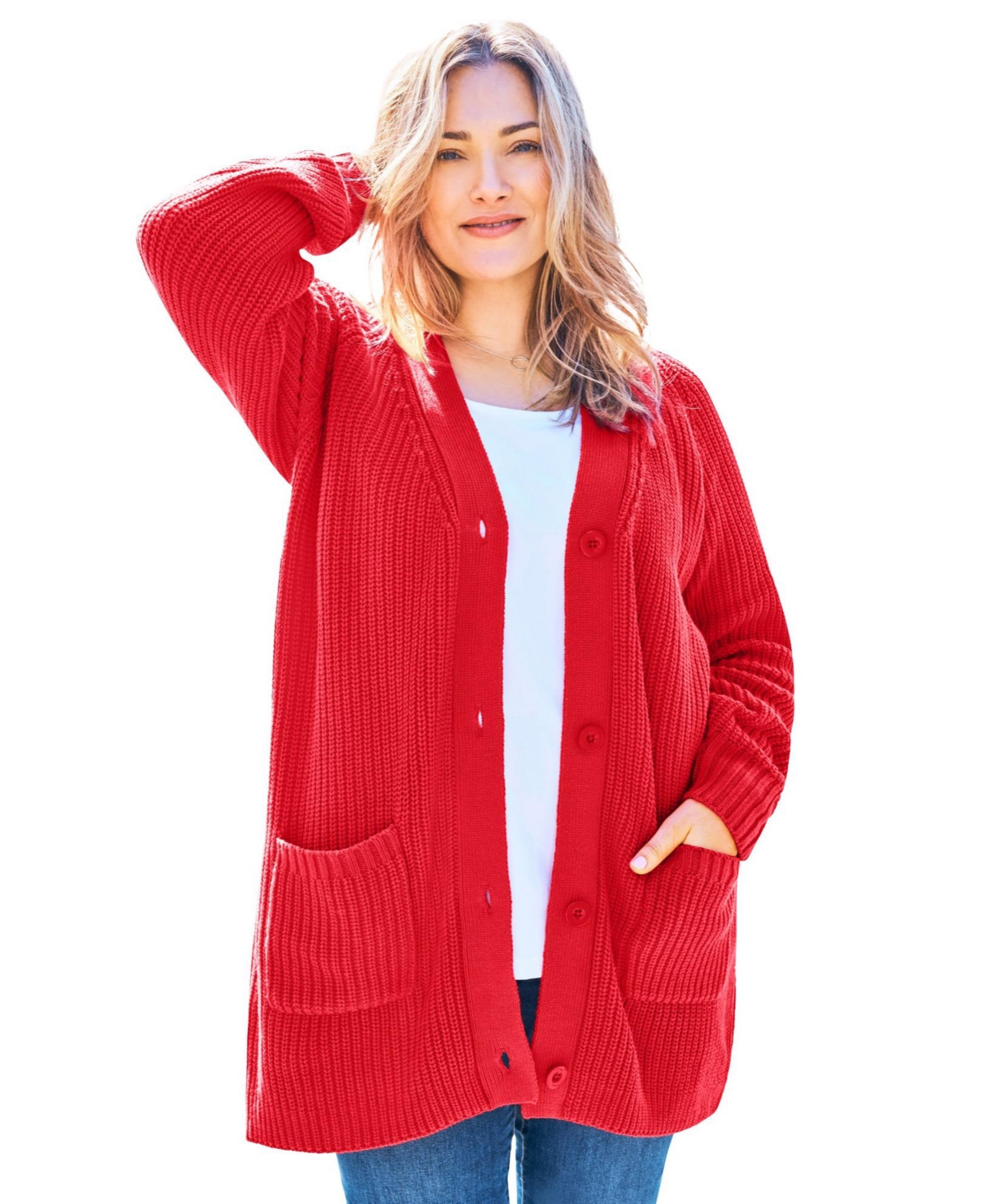 Click here for Woman Within Womens Within Button-Front Shaker Car... prices