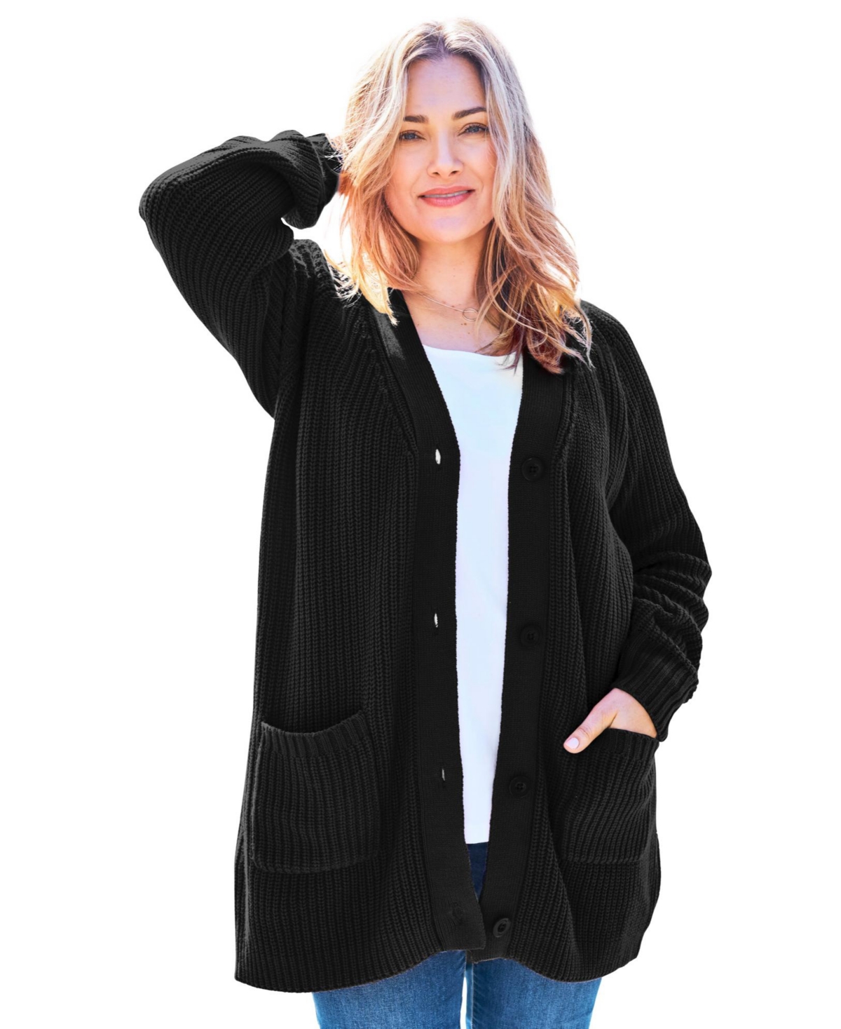 Click here for Woman Within Womens Within Button-Front Shaker Car... prices