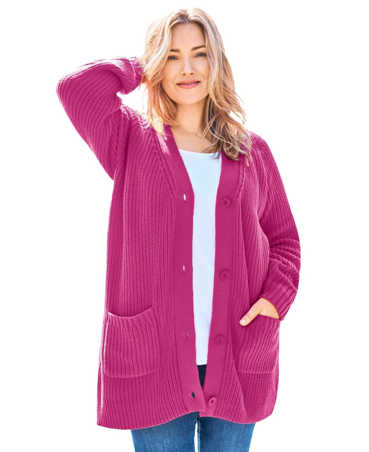 Click here for Woman Within Womens Within Button-Front Shaker Car... prices