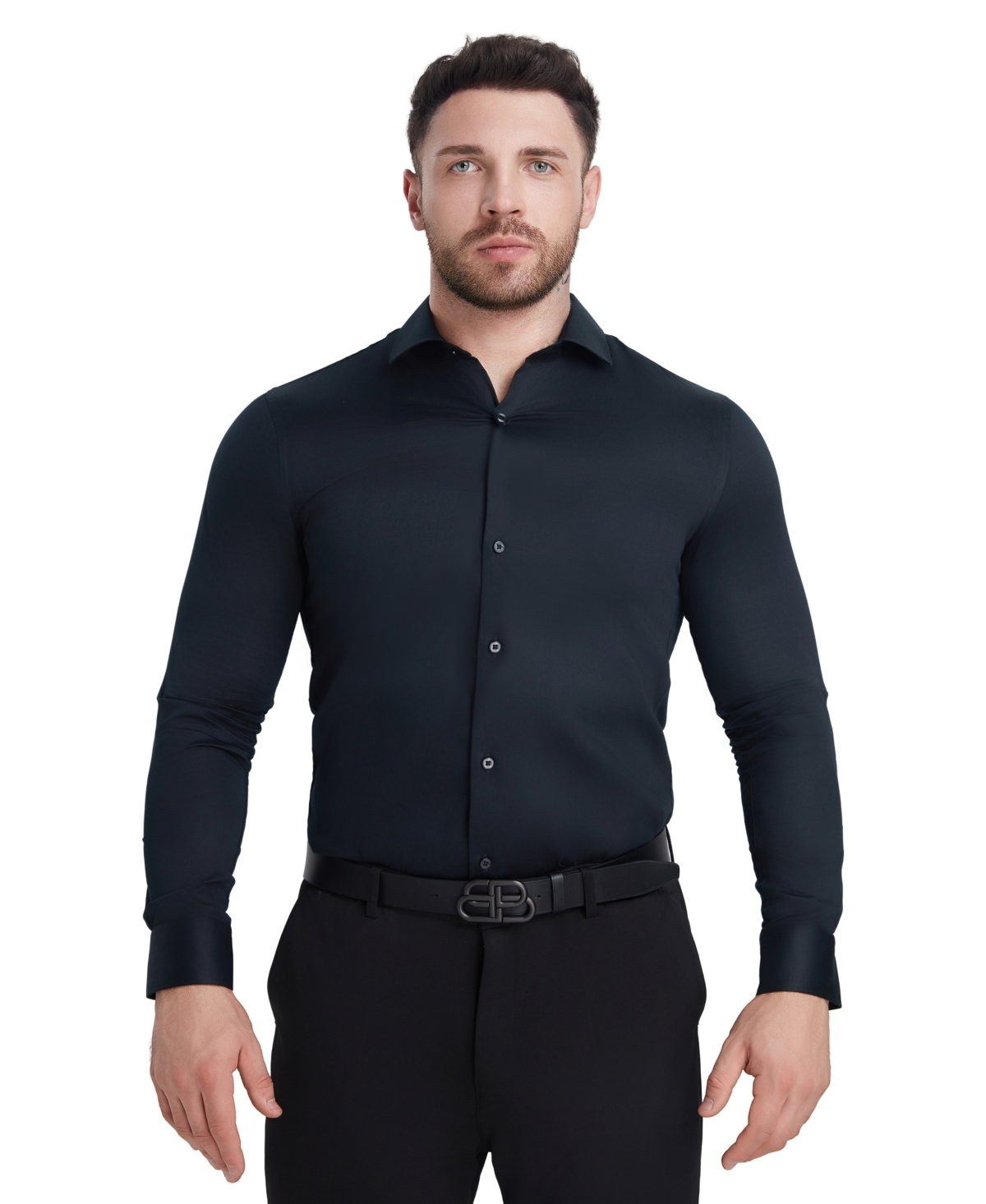 Click here for Perry Ellis Solid Sateen Slim Fit Dress Shirt - Bl... prices