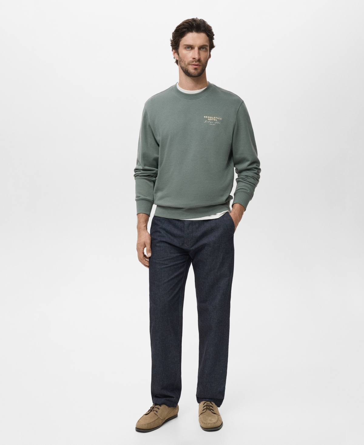 Click here for Mango Mens Printed Cotton Sweatshirt - Green prices