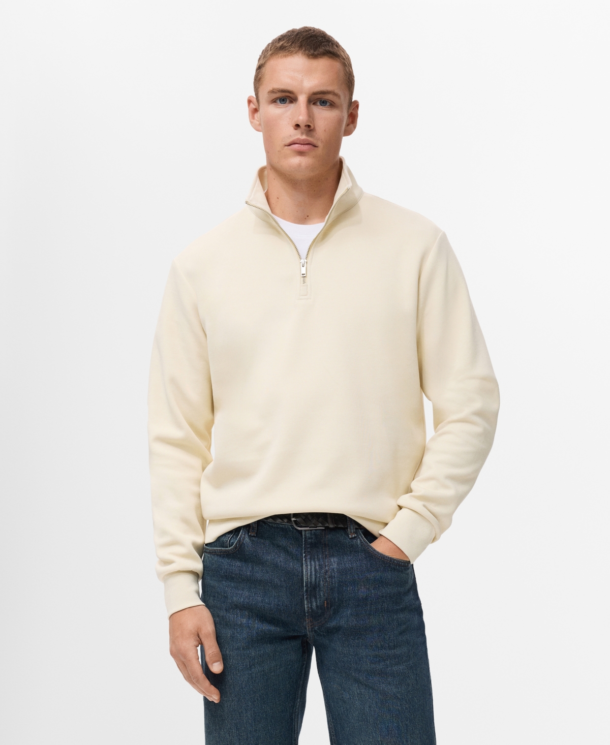 Click here for Mango Mens Regular-Fit Cotton Sweatshirt - Ecru prices