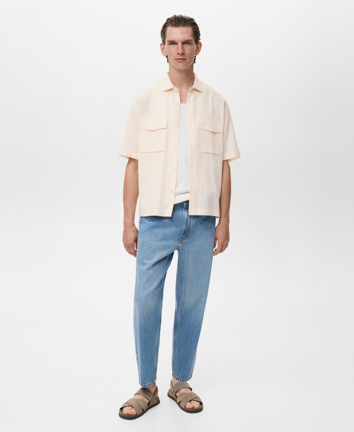 Click here for Mango Mens Regular-Fit Cotton Pocket Shirt - Ecru prices