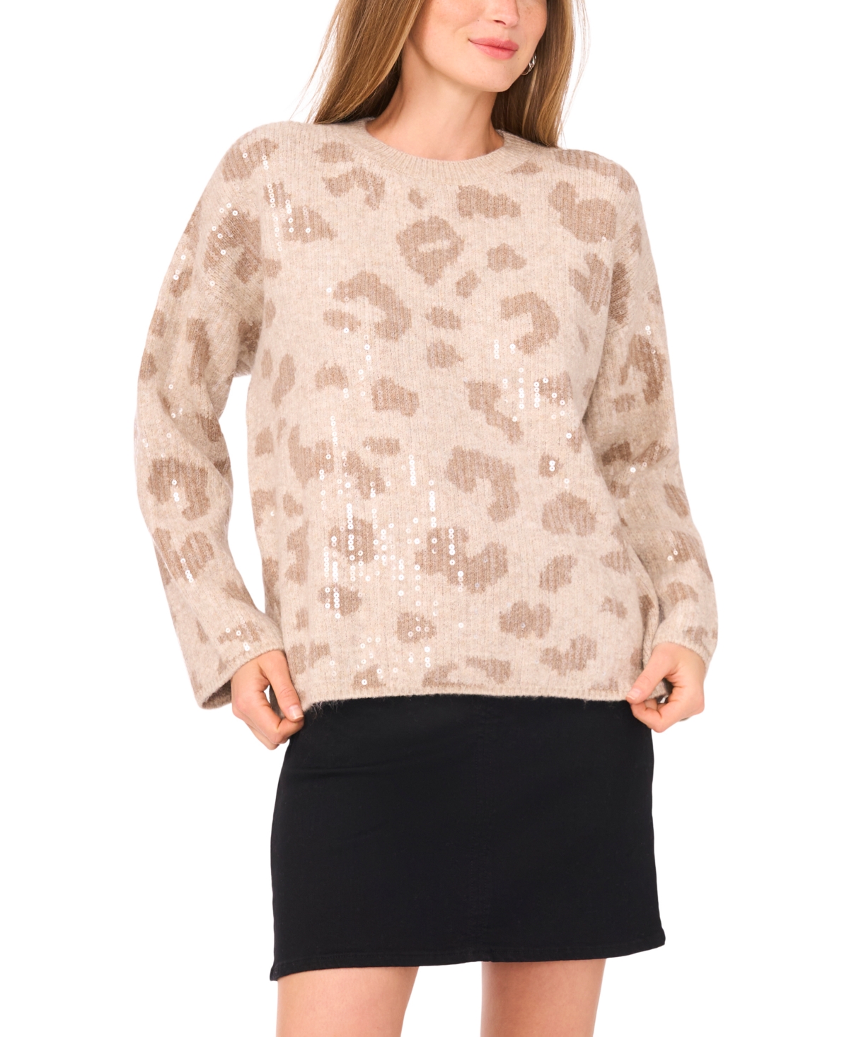 Click here for Vince Camuto Womens Animal-Print Crewneck Sequined... prices