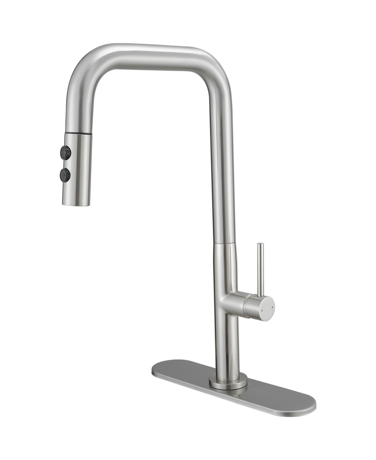 Greenspring Single Handle Pull-Down Sprayer 1 Spray High Arc Kitchen Faucet With Deck Plate in Brushed Nickel - Brushed nickel