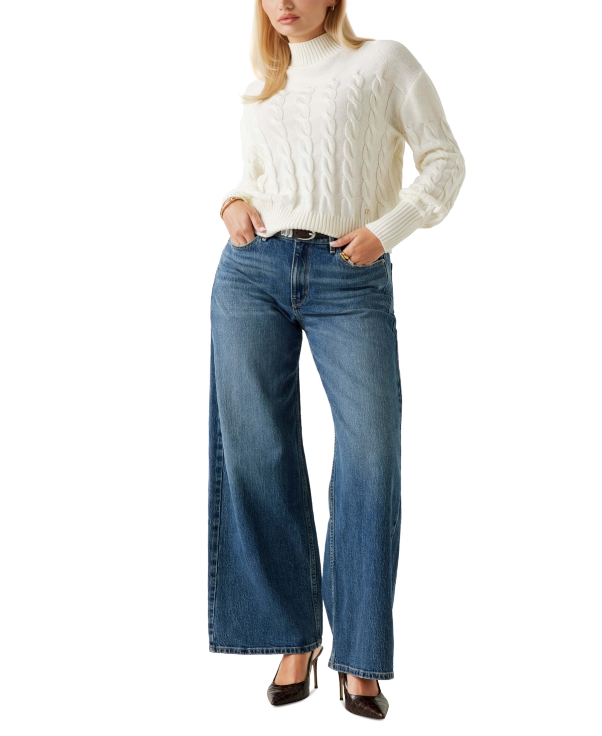 Click here for Guess Womens Elsa Turtle Neck Sweater - Cream Whit... prices