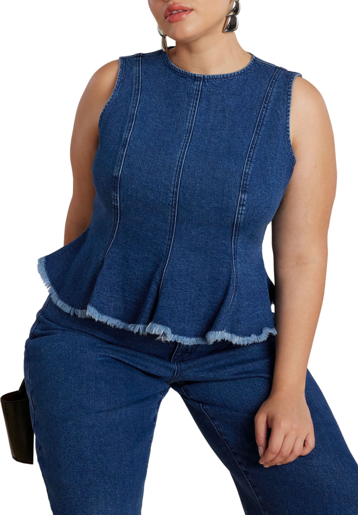Click here for Eloquii Womens Plus Size Denim Peplum Top - Dark w... prices