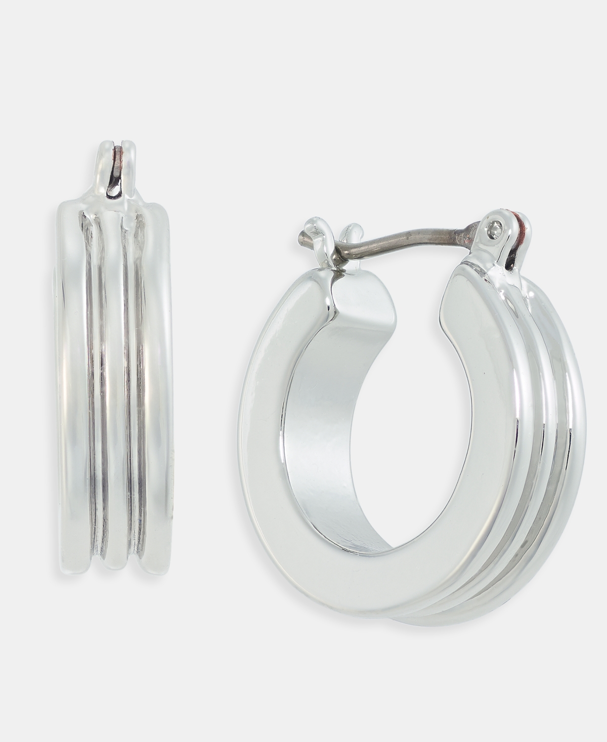 Click here for On 34th Small Silver Tone Textured Hoop Earrings... prices