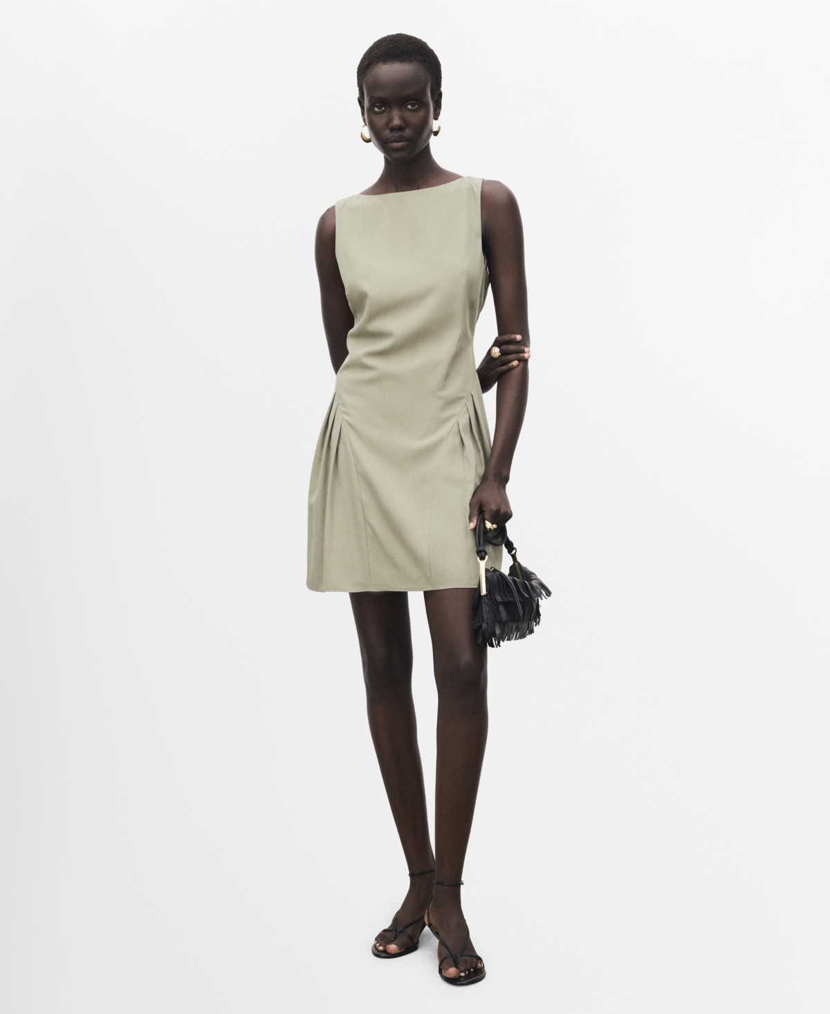 Click here for Mango Womens Short Pleated Dress - Khaki prices