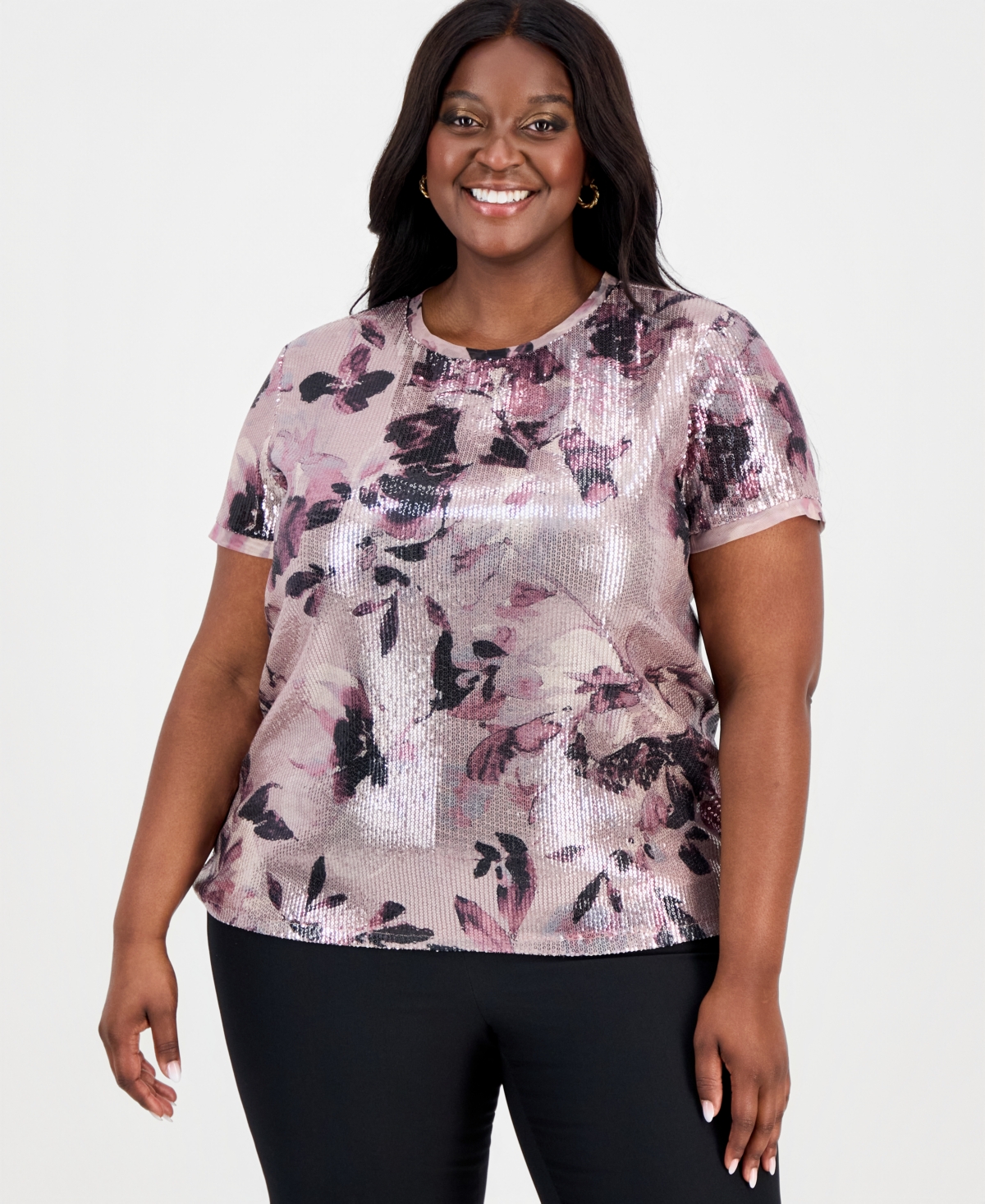 Click here for Anne Klein Plus Size Sequinned Short-Sleeve Top -... prices