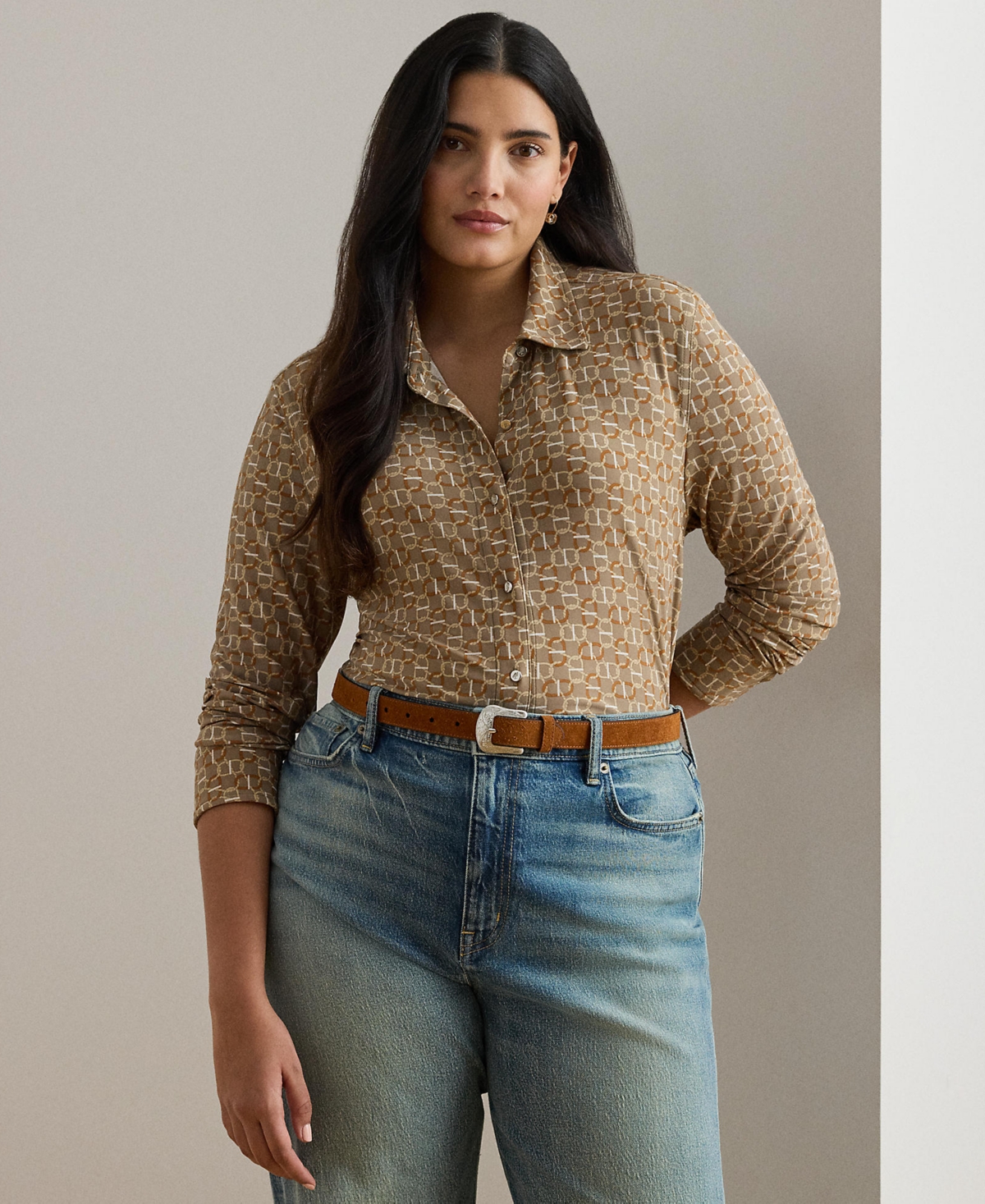 Click here for Lauren Ralph Lauren Plus Size Slim Fit Geo-Print J... prices