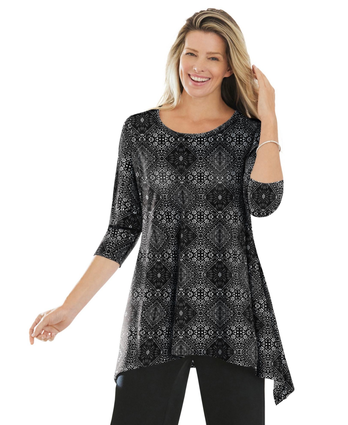 Click here for Woman Within Plus Size Swing Hem Tunic - Black flo... prices