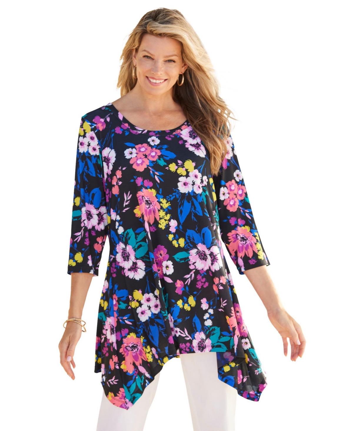 Click here for Woman Within Plus Size Swing Hem Tunic - Black mul... prices