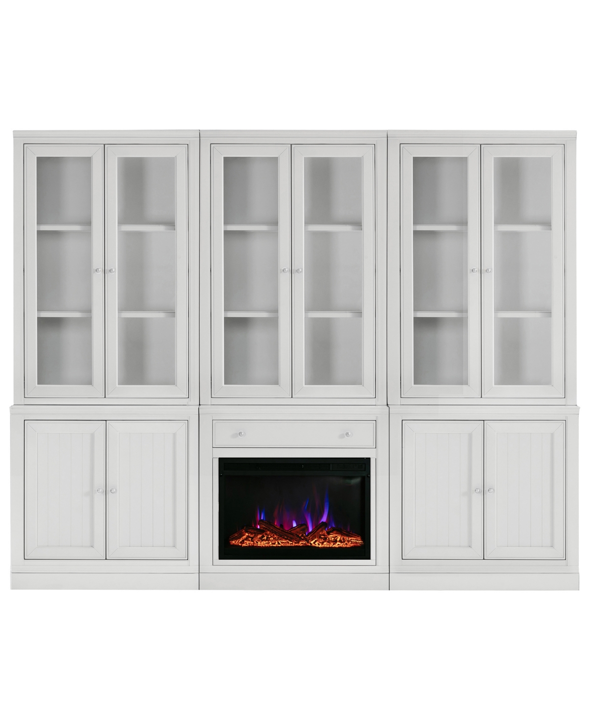 Furniture Amren 78 Wood 3 Door Hutches with 2 Door Base and Open Base with Drawer and Fireplace Insert - White
