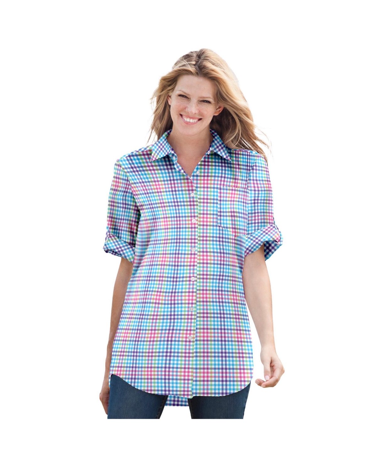 Click here for Woman Within Plus Size Within Short-Sleeve Button... prices