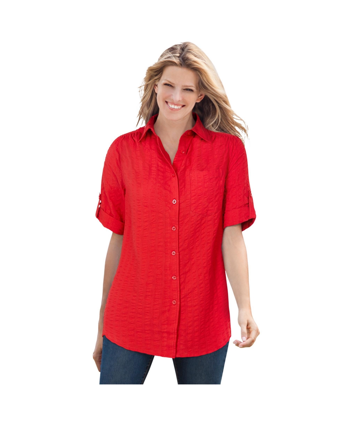 Click here for Woman Within Plus Size Within Short-Sleeve Button... prices