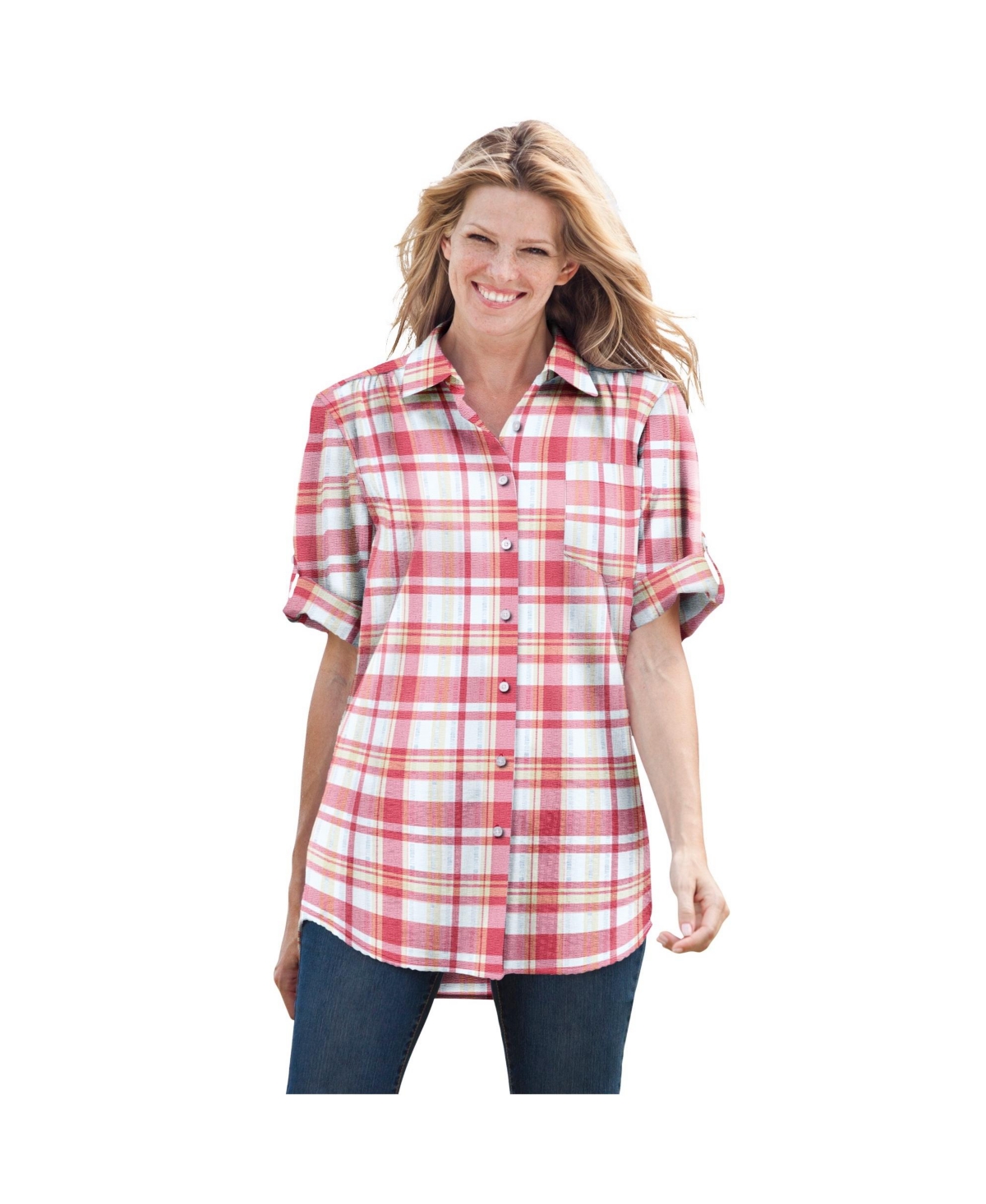 Click here for Woman Within Plus Size Within Short-Sleeve Button... prices