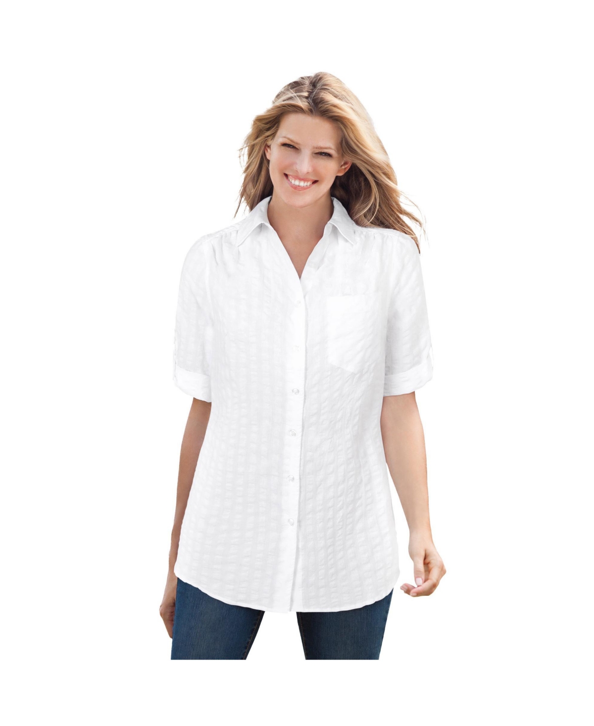 Click here for Woman Within Plus Size Within Short-Sleeve Button... prices