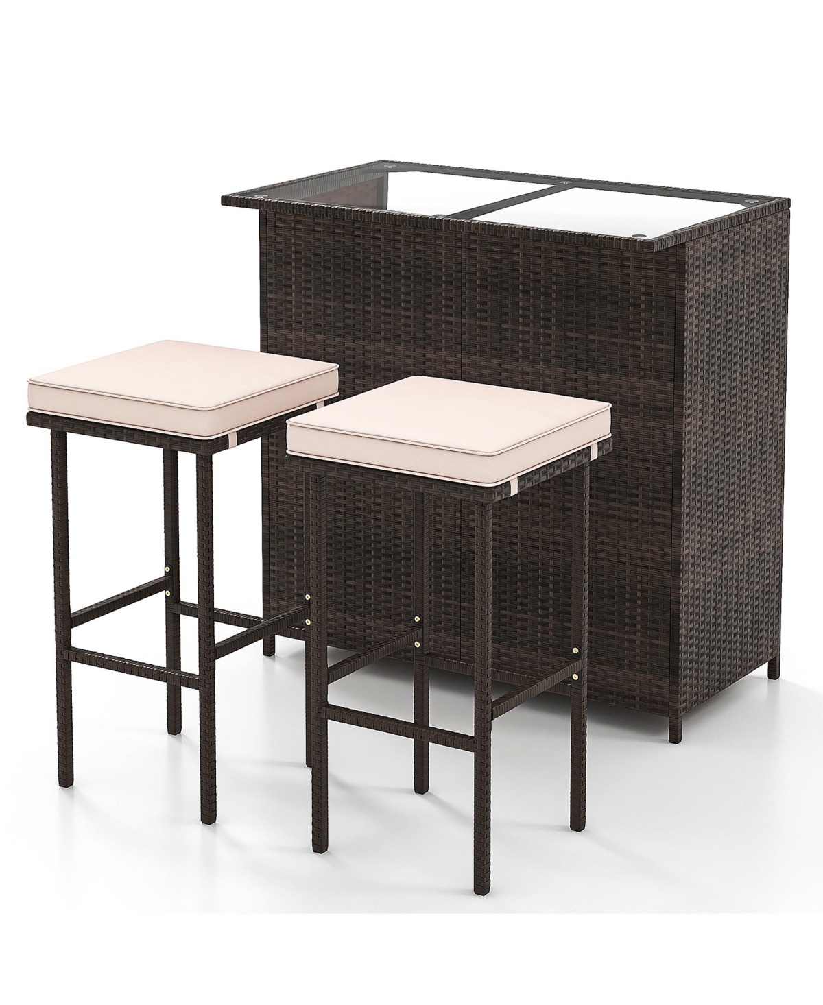 Click here for Gymax 3 Pieces Patio Bar Set Pe Wicker Outdoor Bar... prices